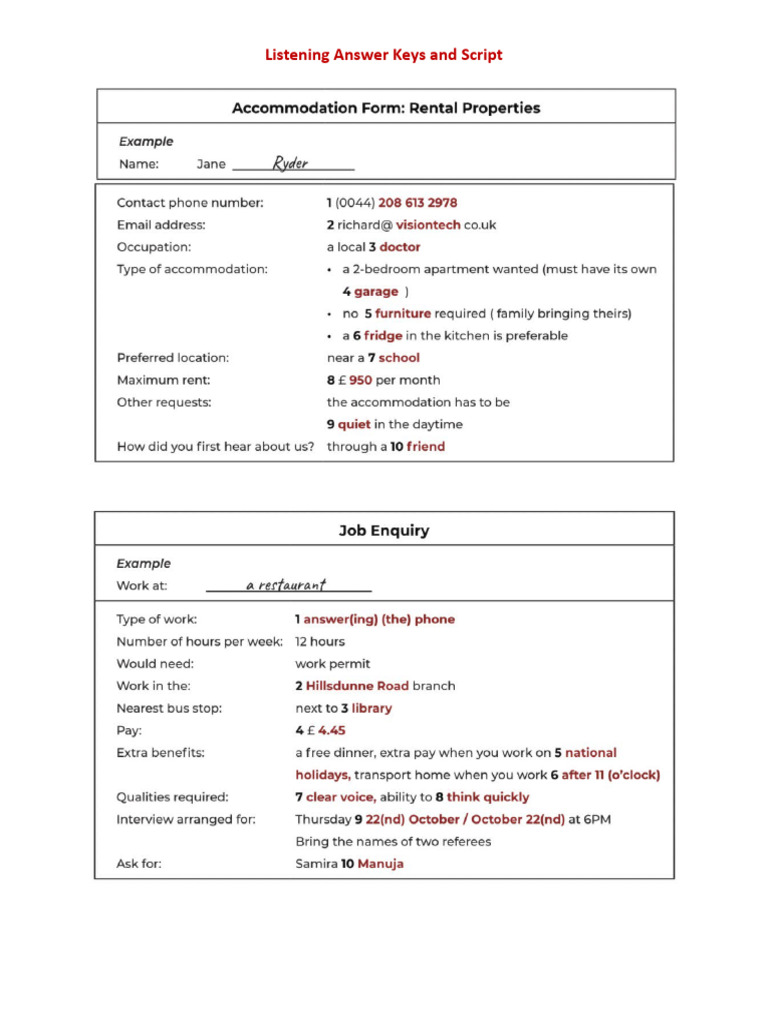Listening Answer Keys and Script | PDF