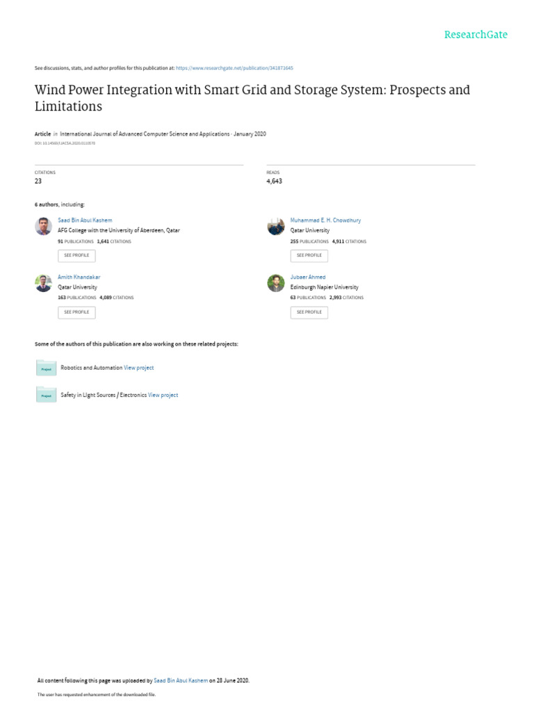 Wind Power Integration With Smart Grid and Storage | PDF