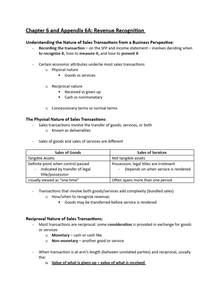 Chapter 6 and Appendix 6A- Revenue Recognition | PDF | Repurchase ...