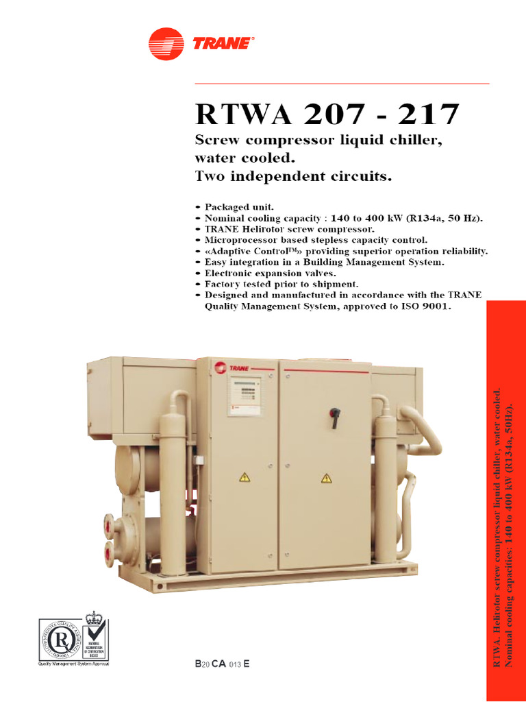 RTWA Screw Compressor Liquid Chiller, Water Cooled. | PDF