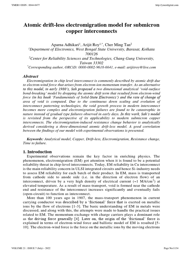 Drift-less Electromigration Model for Cu | PDF | Ion | Electron