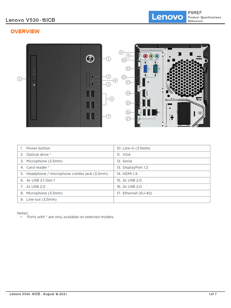 Lenovo V530 15ICB Spec | PDF | Usb | Solid State Drive