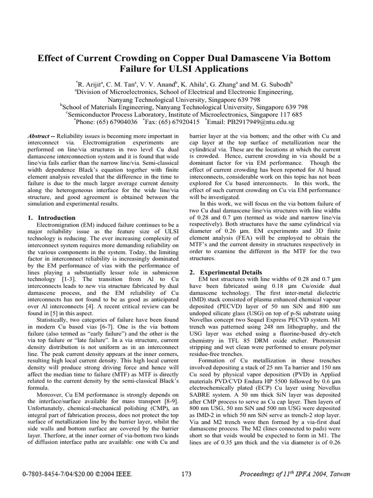 Effect Of Current Crowding In Electromigration Of Ulsi Interconnects Pdf