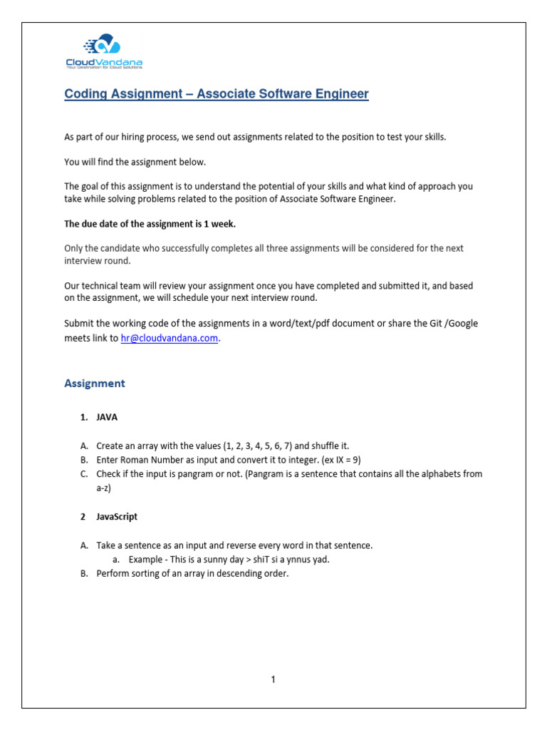 Associate Software Engineer - Assignment - 2023 | PDF