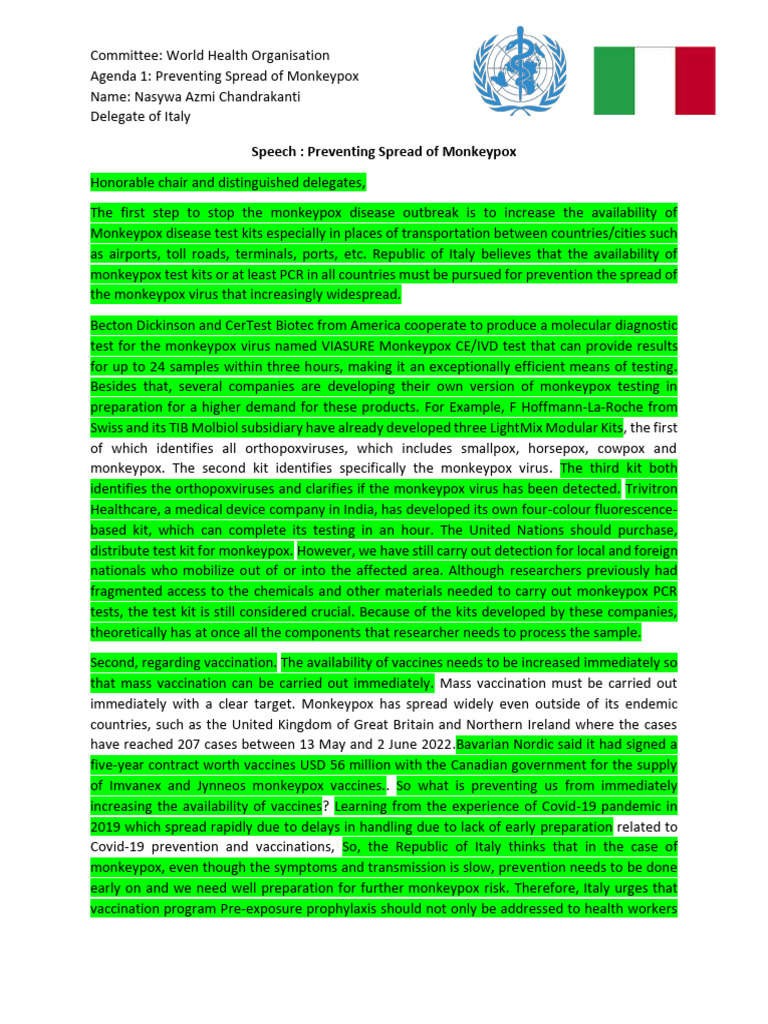 Speech Mun Conference | PDF | Vaccines | Medical Specialties Speech Mun Conference | PDF | Vaccines | Medical Specialties