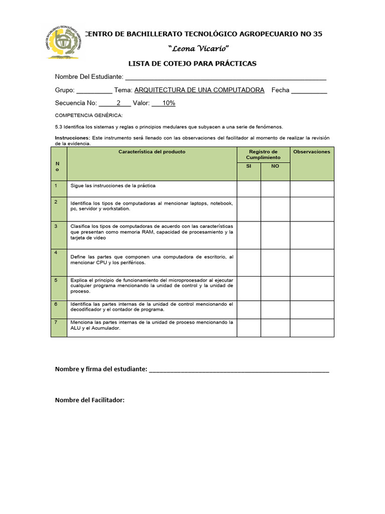 LISTA DE COTEJO PRACTICA p1-1 | PDF