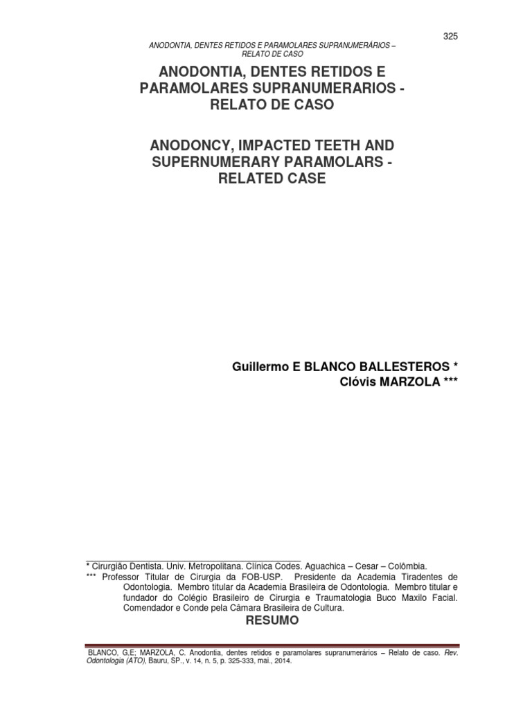 Anodontia, Dentes Retidos E Paramolares Supranumerarios - Relato de ...