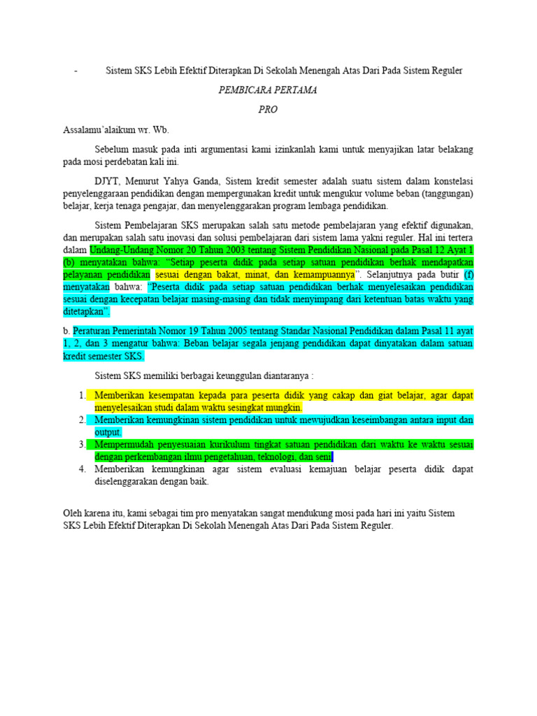 Mosi 4 Pembicara 1 Pro Kontra Fix | PDF