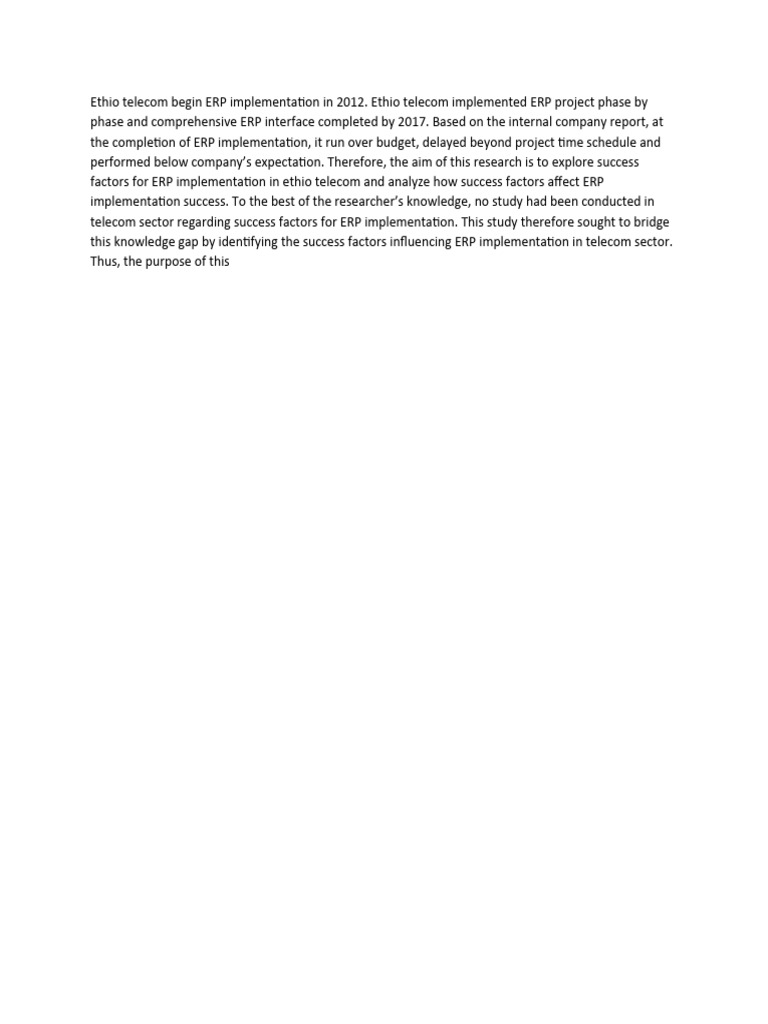 Success Factors for ERP in Ethio Telecom | PDF