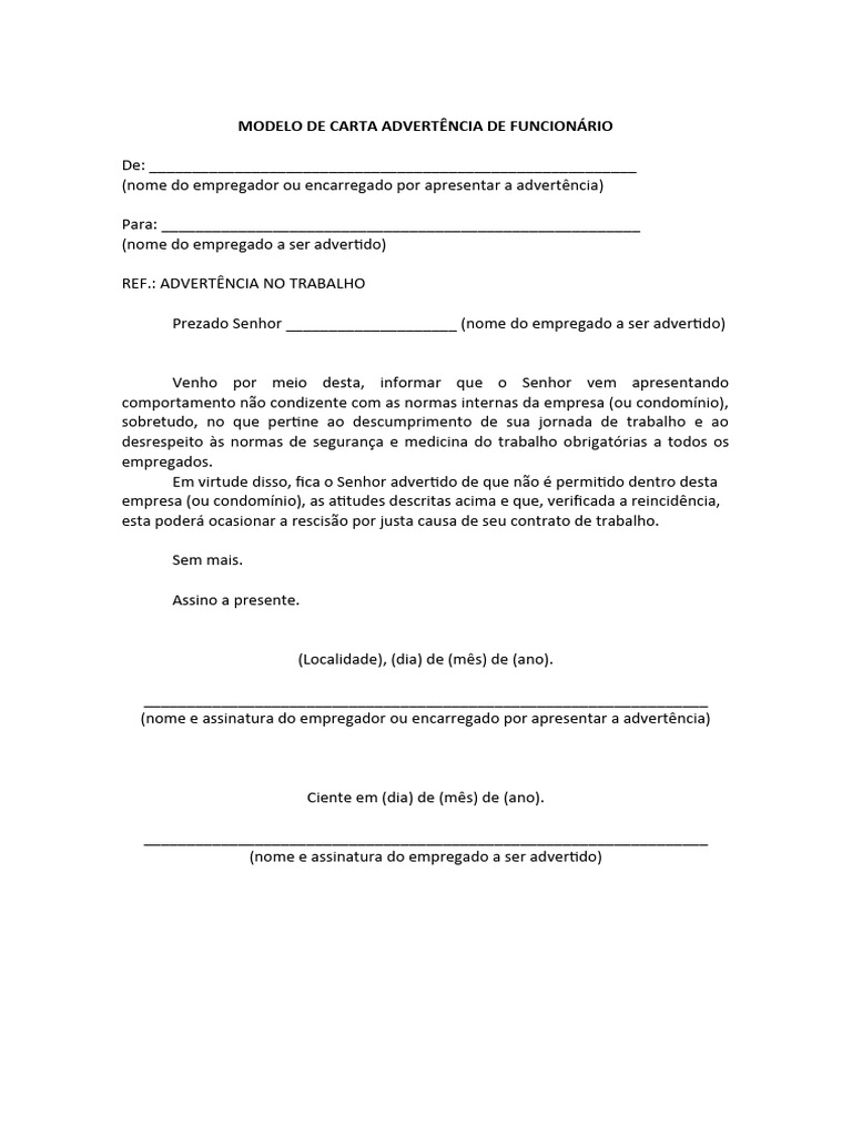 Modelo de Carta Advertencia de Funcionario | PDF