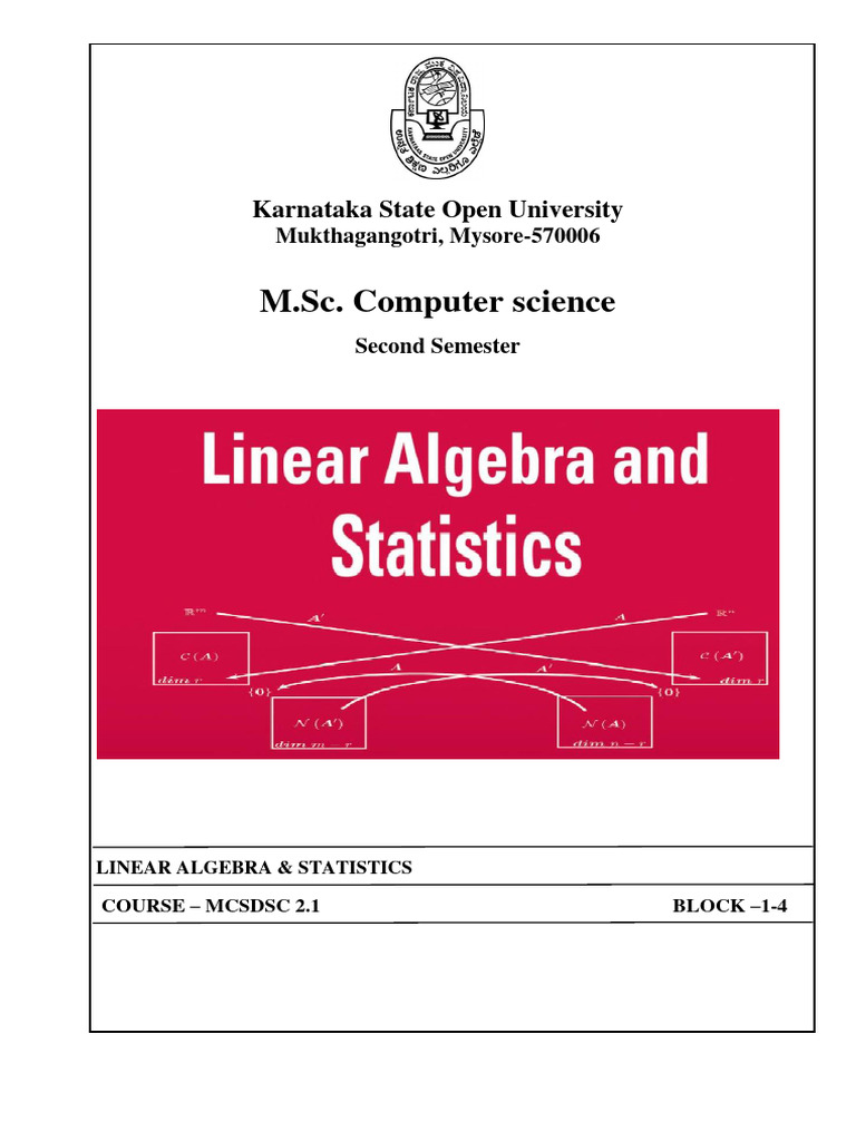 1 - MCSDSC-2.1 Linear Algebra & Statistics | PDF | Basis (Linear ... 1 - MCSDSC-2.1 Linear Algebra & Statistics | PDF | Basis (Linear ...
