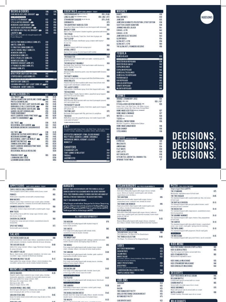 Hudsons Menu 1022 | PDF