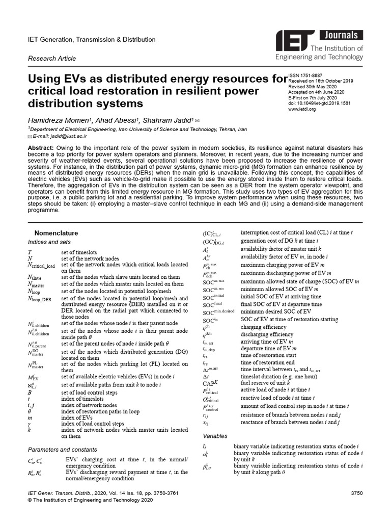 Using EVs As Distributed Energy Resources For Critical Load Restoration ...