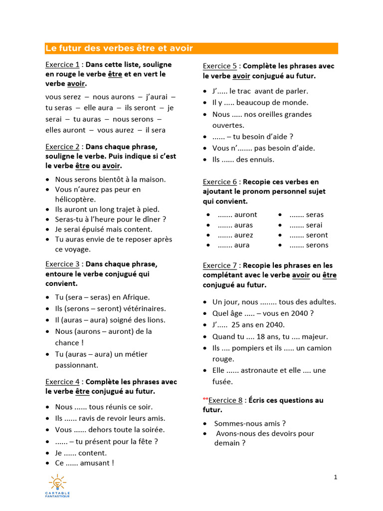 Futur des verbes être et avoir | PDF | Verbe | Linguistique