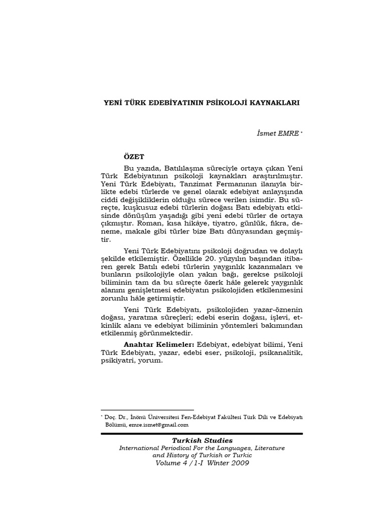 Ismet Emre Yeni Turk Edebiyati Psikoloji Kaynaklari | PDF Ismet Emre Yeni Turk Edebiyati Psikoloji Kaynaklari | PDF