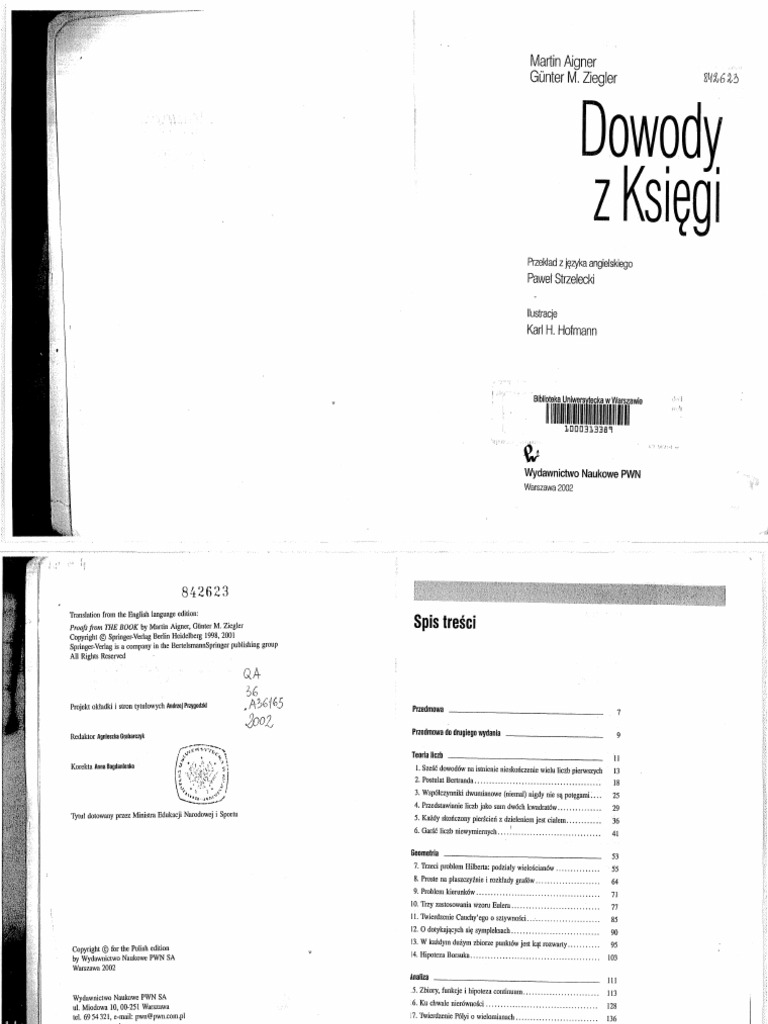 Dowody Z Ksiä Gi (M Aigner, G M Ziegler) Warszawa 2002 | PDF