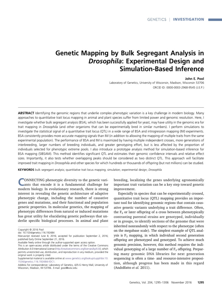 Genetic Mapping by Bulk Segregant Analysis in Drosophila - Experimental Design and Simulation ...