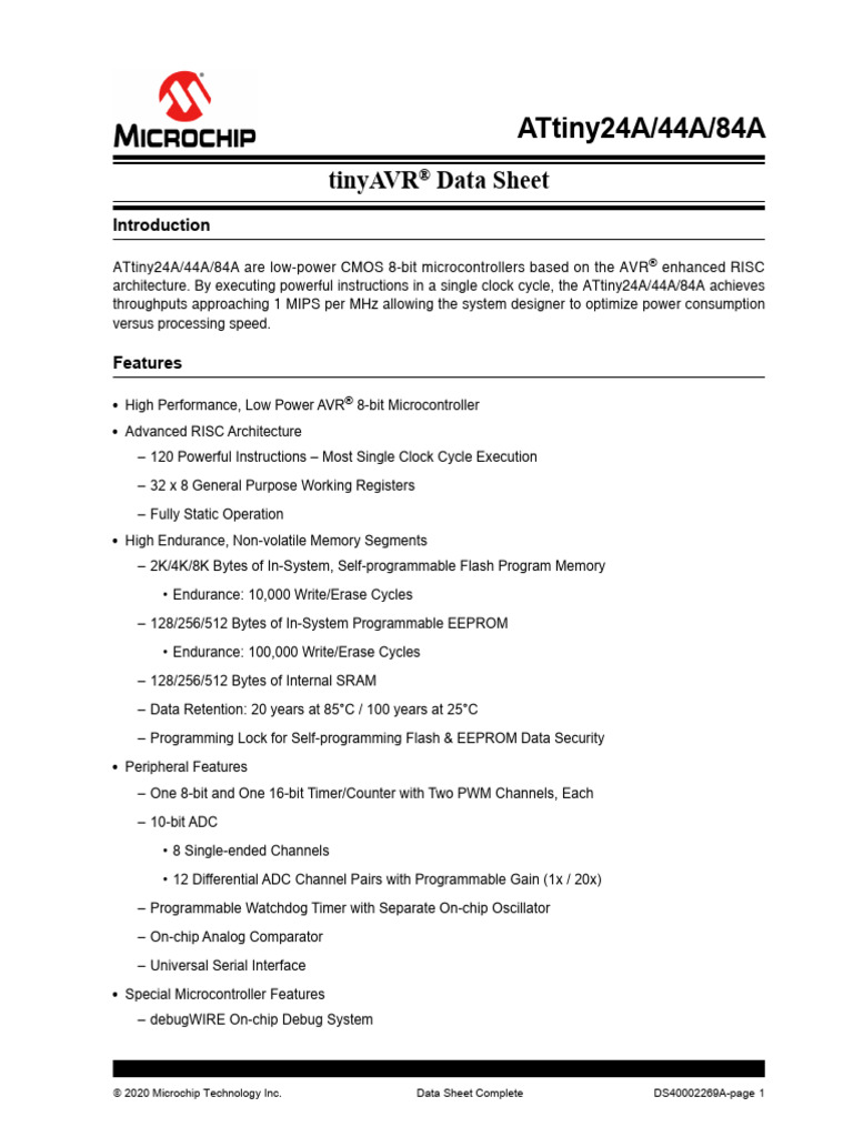 ATtiny24A 44A 84A DataSheet | PDF | Microcontroller | Flash Memory