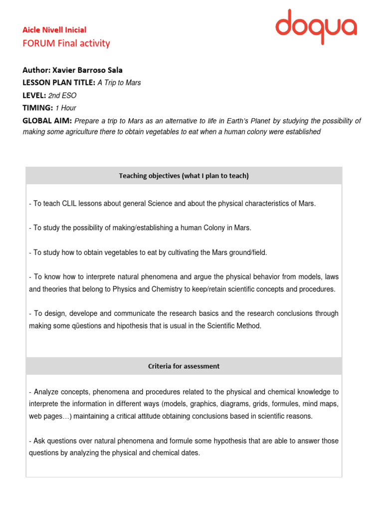 Module 4 - Lesson Plan TEMPLATE (Xavier Barroso Sala) | PDF