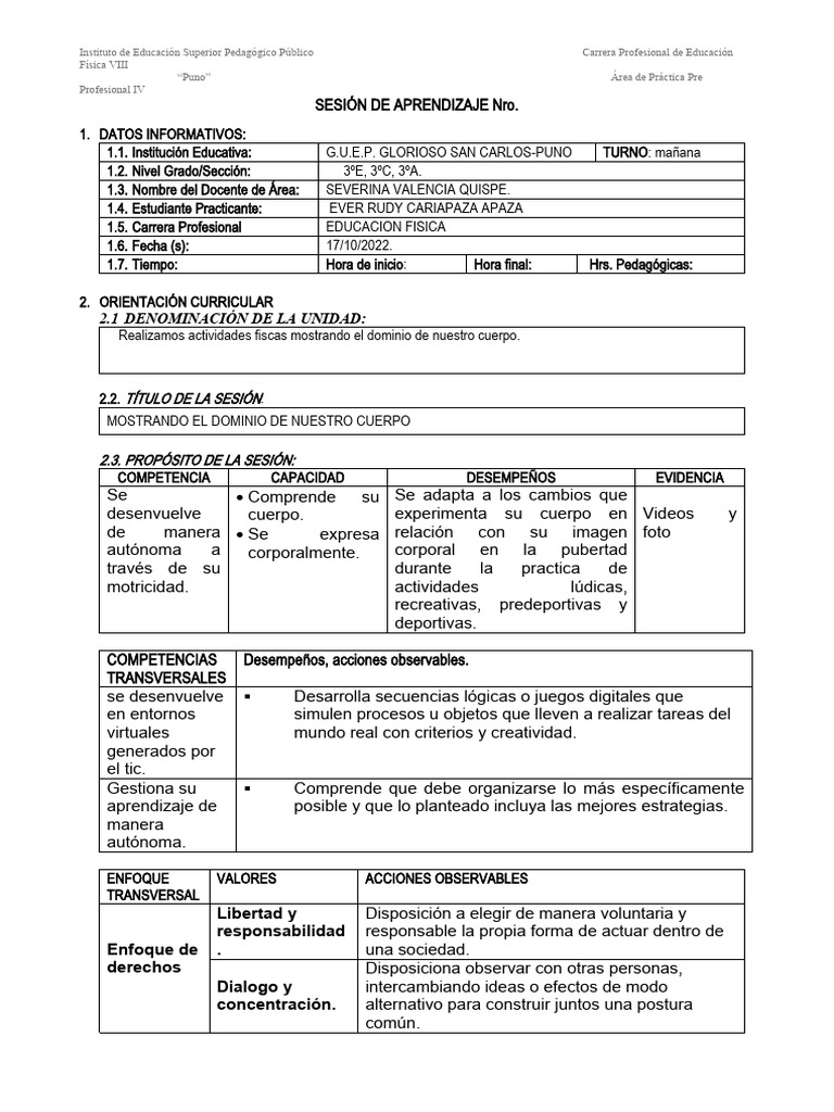 Esquema de Sesion de Aprendizaje - 2022 (2) Ever Cari | PDF | Aprendizaje | Evaluación