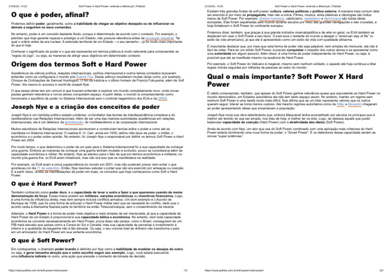 Soft Power e Hard Power - Entenda A Diferença! - Politize! | PDF | Soft ...
