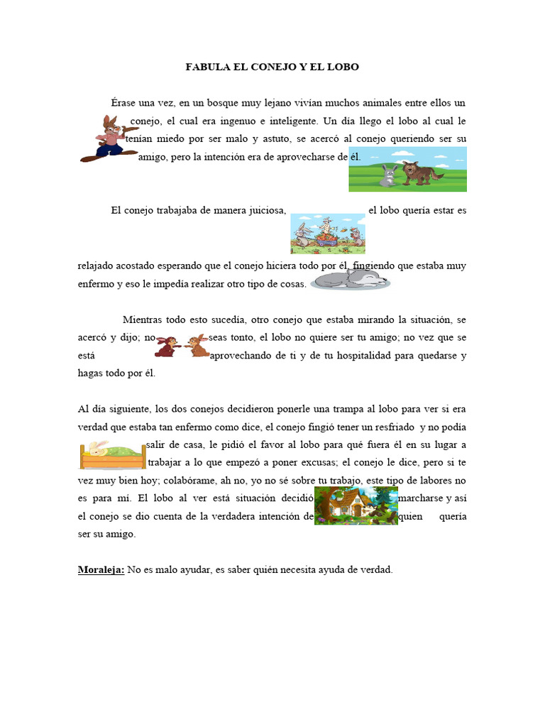 El conejo y el lobo: fábula con moraleja | PDF