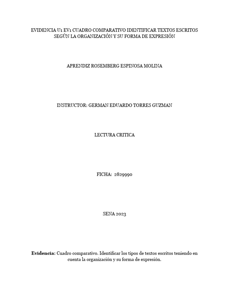 EVIDENCIA U1 EV1 CUADRO COMPARATIVO IDENTIFICAR TEXTOS ESCRITOS SEGÚN ...