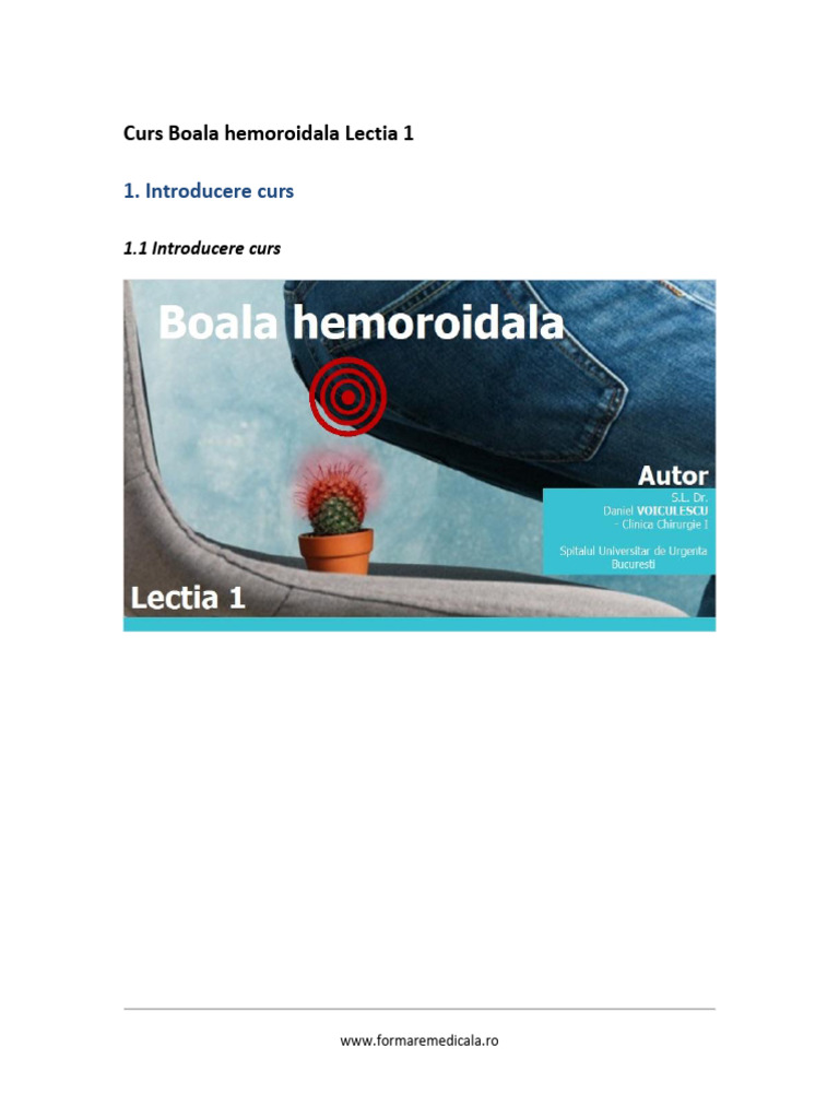 Introducere Curs: Curs Boala Hemoroidala Lectia 1 | PDF