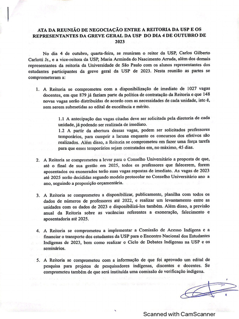 Ata Assinada Reunião Reitoria e Grevista | PDF