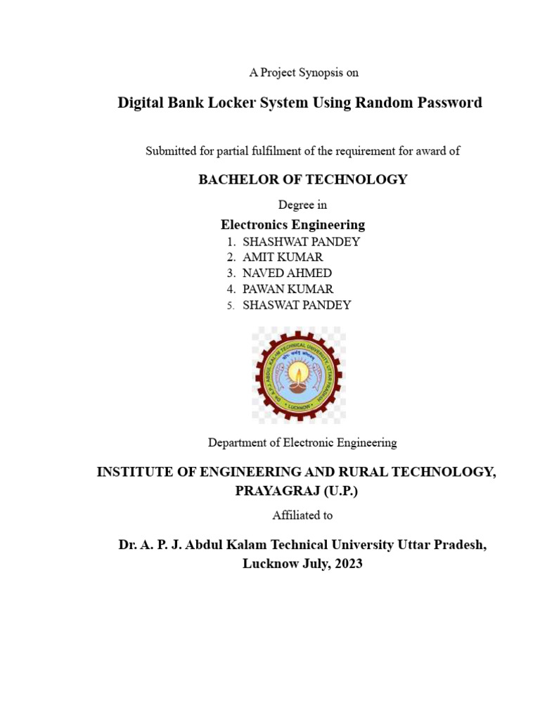 Format For B.tech Project Synopsis (SHASHWAT) | PDF | Biometrics | Security Alarm