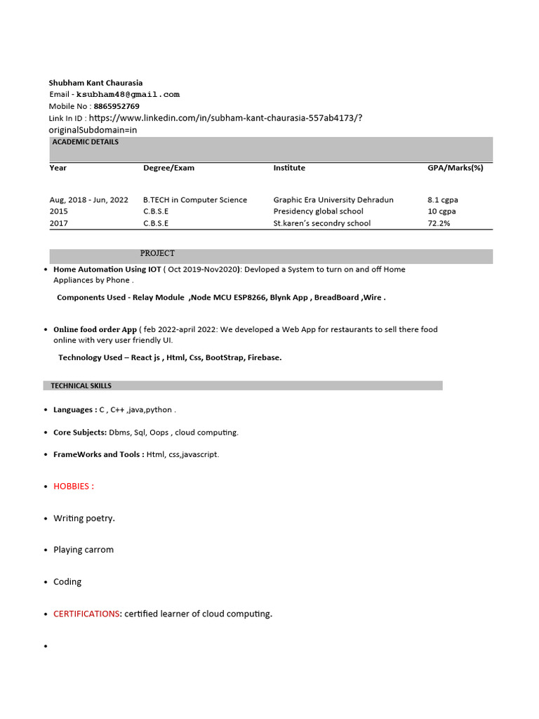 Shubham K Resume | PDF