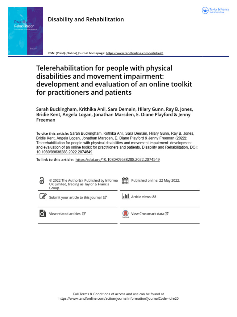 Telerehabilitation For People With Physical Disabilities and Movement ...