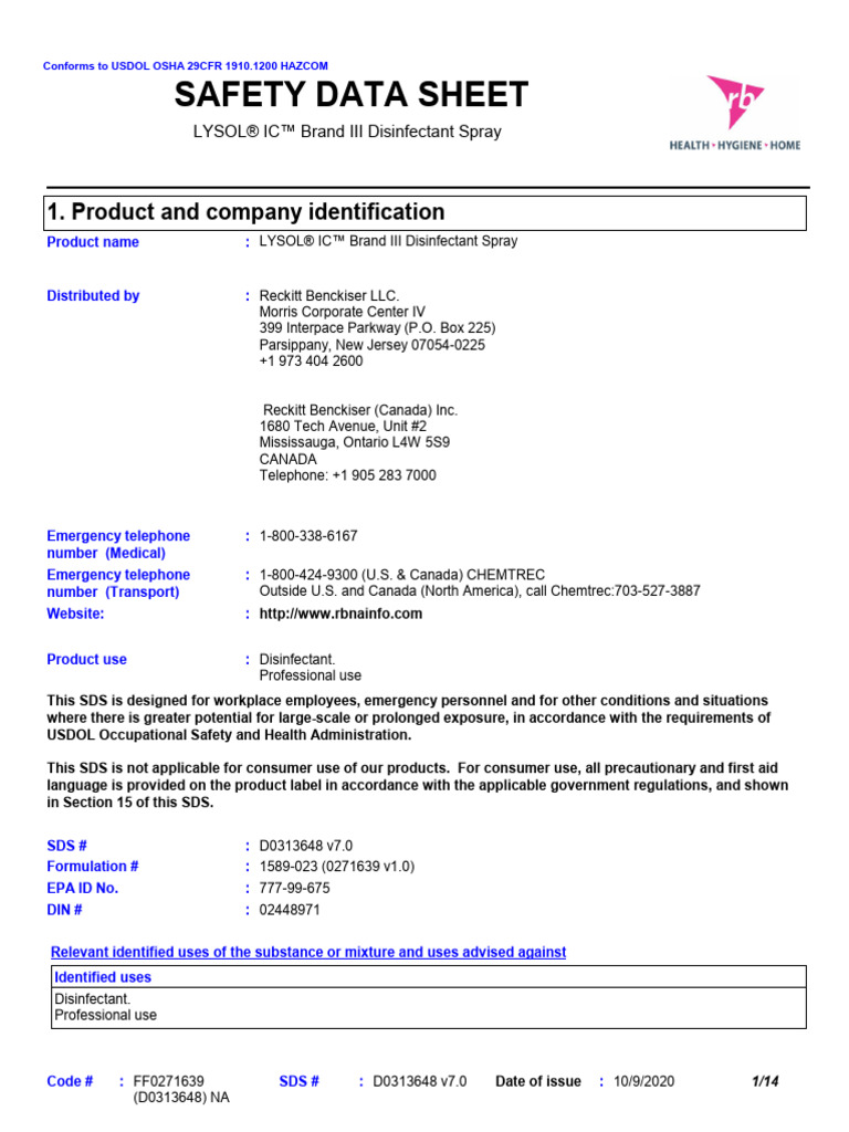 LYSOL IC Brand III Disinfectant Spray v7 (Print It Out) | PDF ...