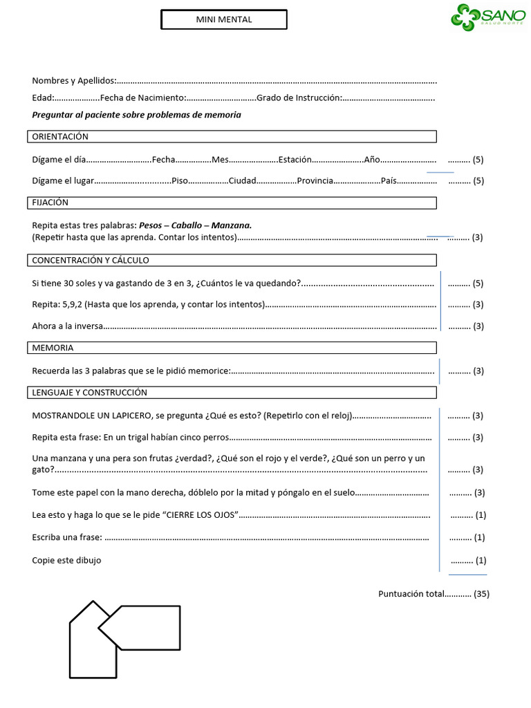 Mini Mental de Folstein | PDF