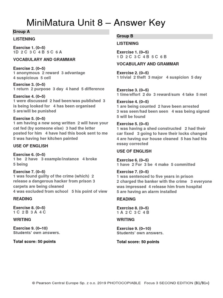Focus3 2E MiniMatura Unit8 ANSWERS | PDF | Justice | Crime & Violence
