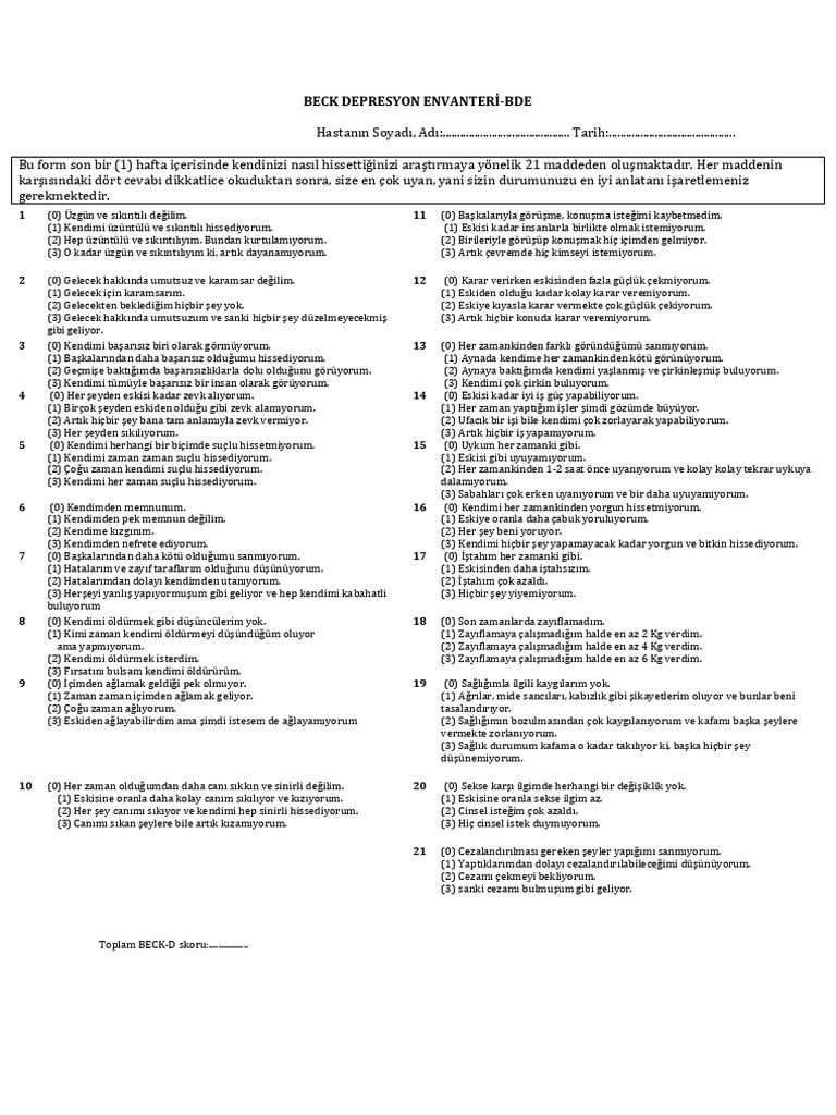 Beck Depresyon Envanter | PDF