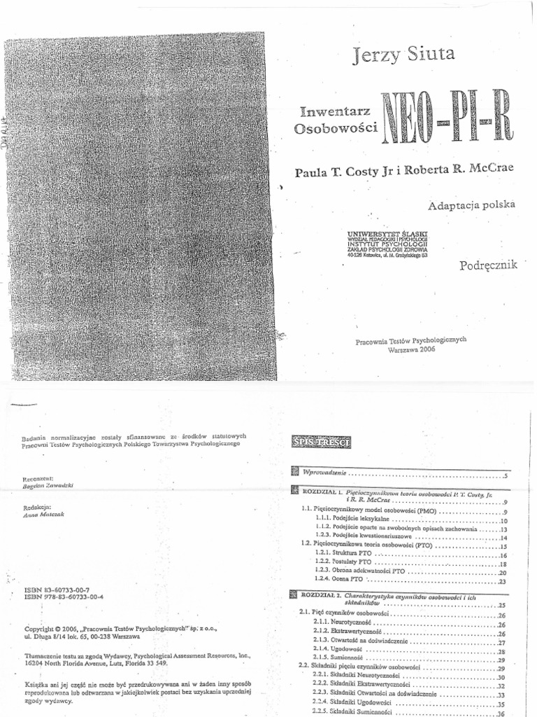 (PODR) J.Siuta - Inwentarz Osobowoå Ci NEO-PI-R | PDF