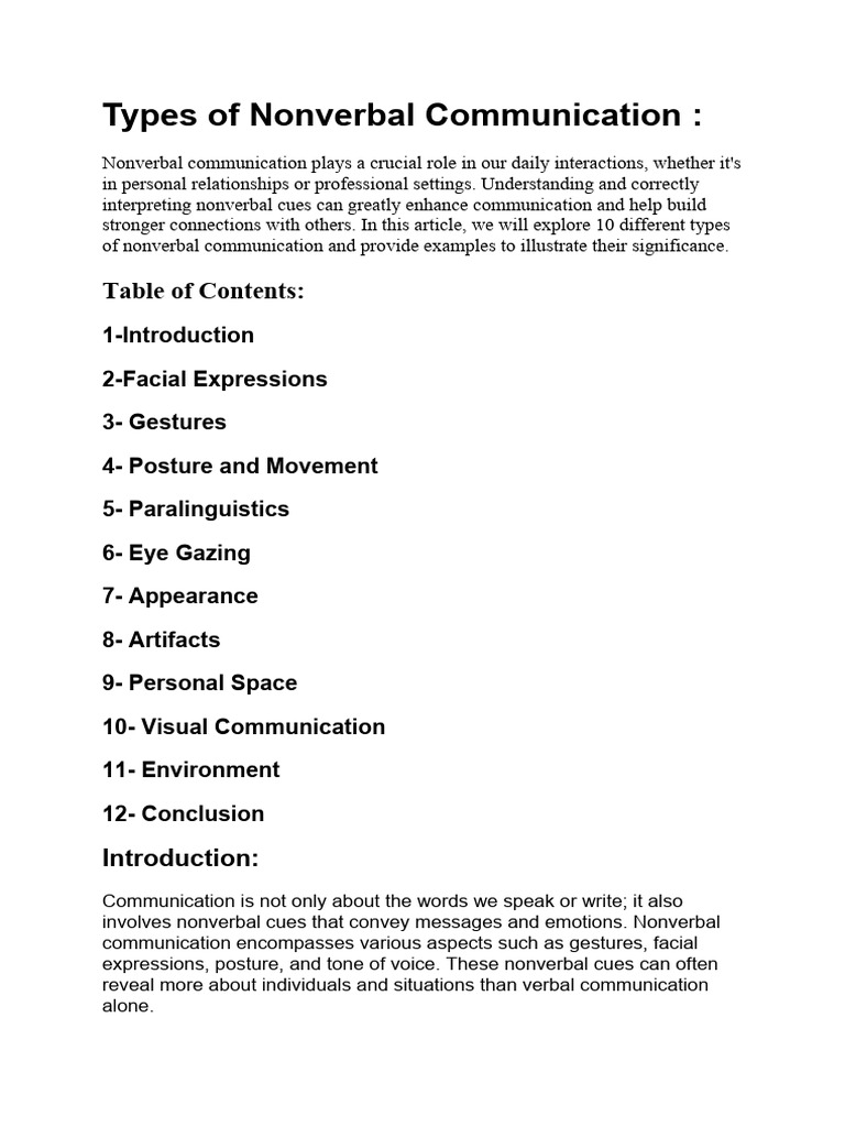 Types of Nonverbal Communication | PDF | Nonverbal Communication | Communication