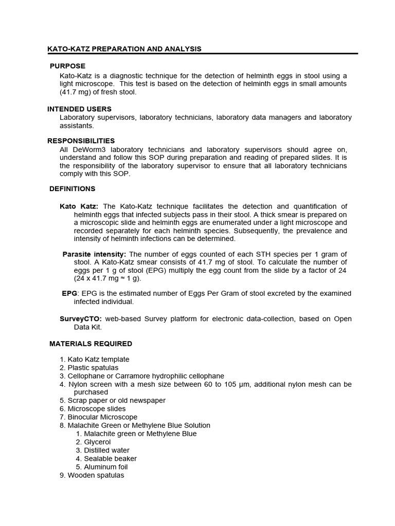 Kato Katz Preparation and Analysis V1 | PDF