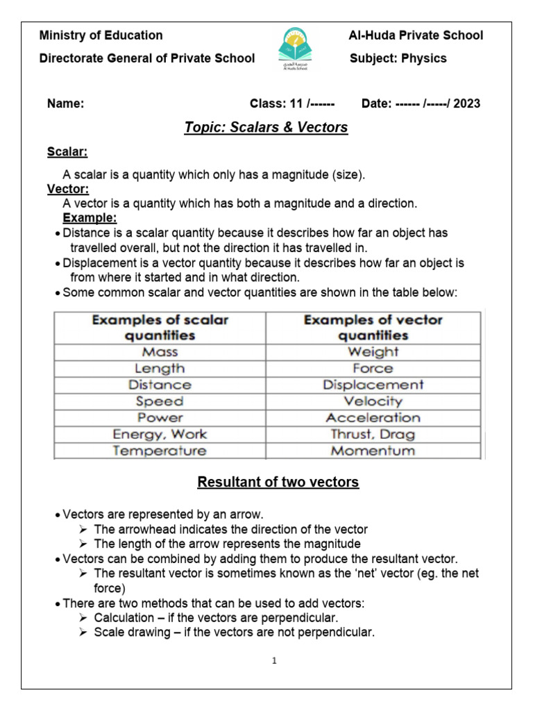 Scalars+&+Vectors Notes | Download Free PDF | Euclidean Vector | Physics