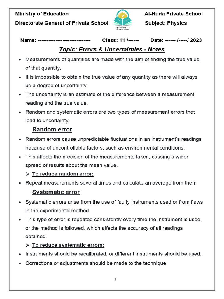 Errors & Uncertainties-Notes | PDF | Observational Error | Accuracy And ...