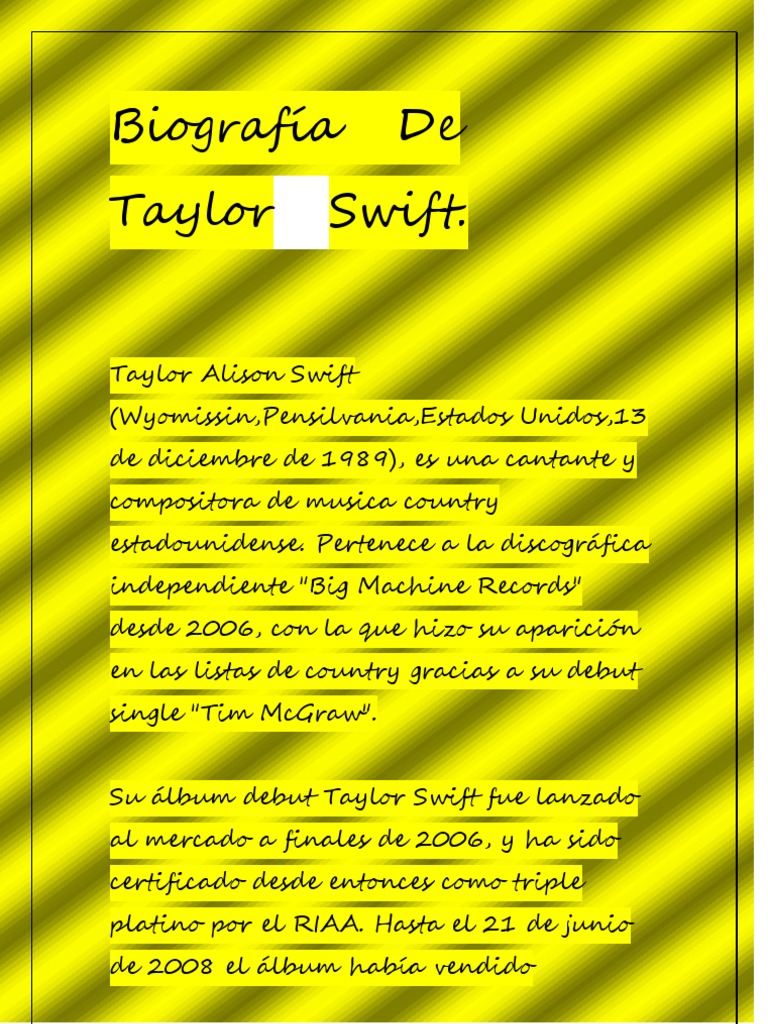 Biografia de Taylor Swift | PDF | Taylor Swift | Musica Popular