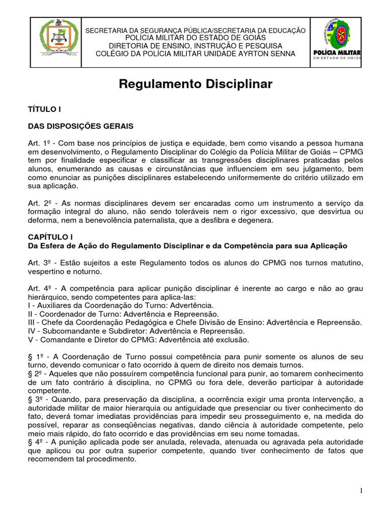 Regulamento Disciplinar 2001 | PDF | Pedagogia | Polícia