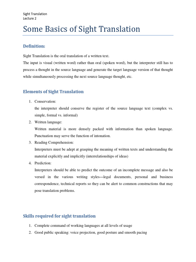 Lecture 2 - Sight Translation | PDF