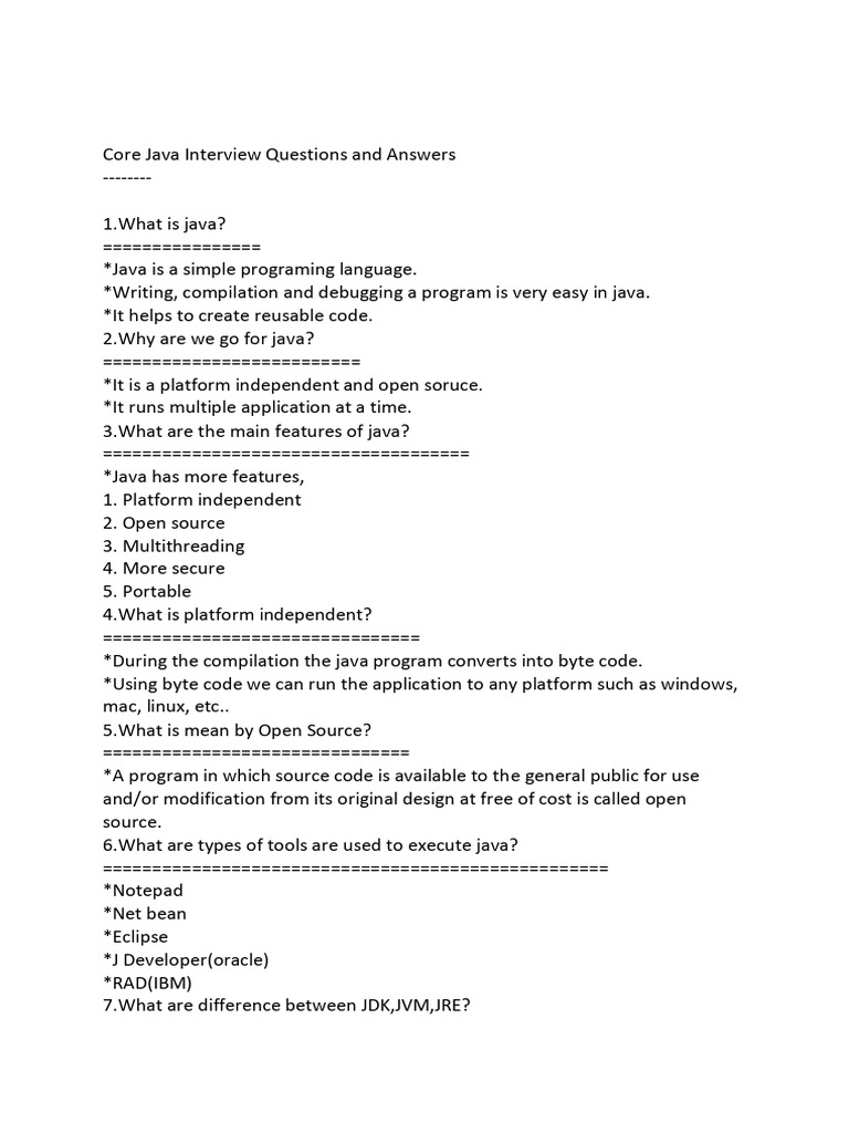 100 Java Interview Questions and Answers | PDF | Programming | Constructor (Object Oriented ...