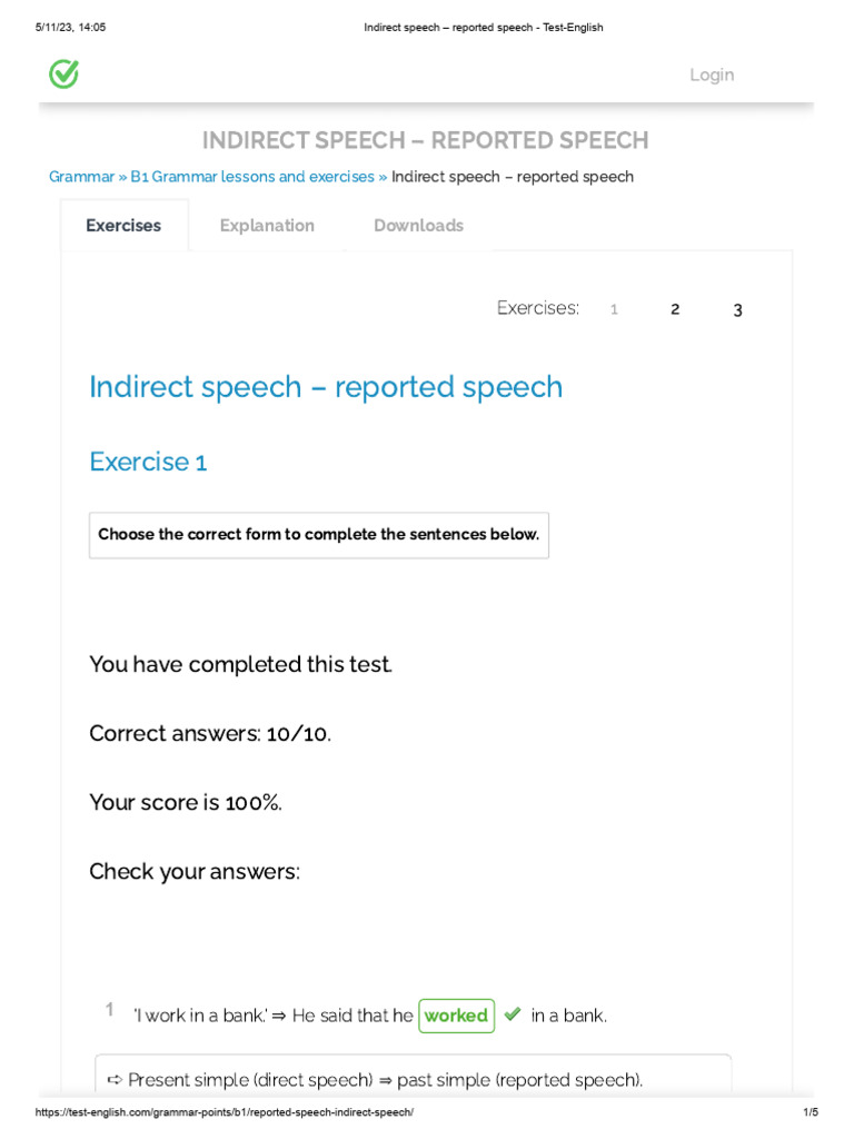 Reported Speech Exercises for B1 | PDF