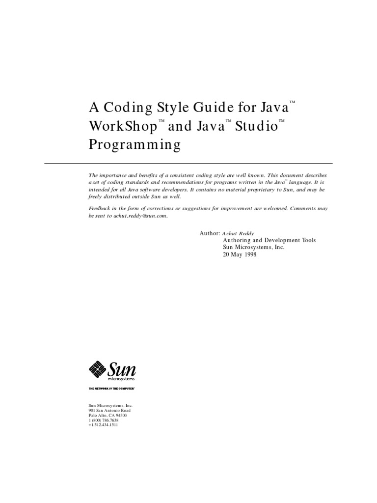 A Coding Style Guide For Java WorkShop and Java Studio Programming ...