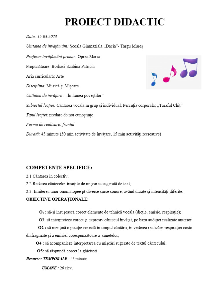 PROIECT - DIDACTIC - MM - Borhaci - Szabina - Patricia - 15.03.2023 (Refăcut 2) | PDF