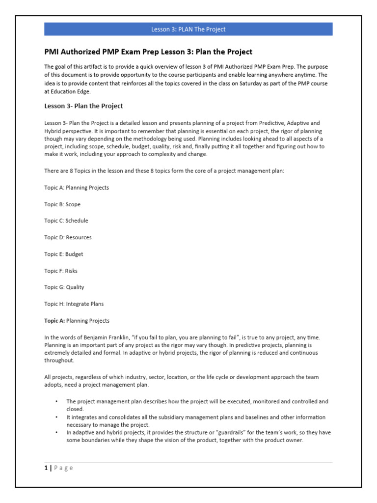 Lesson 3 Plan The Project | PDF