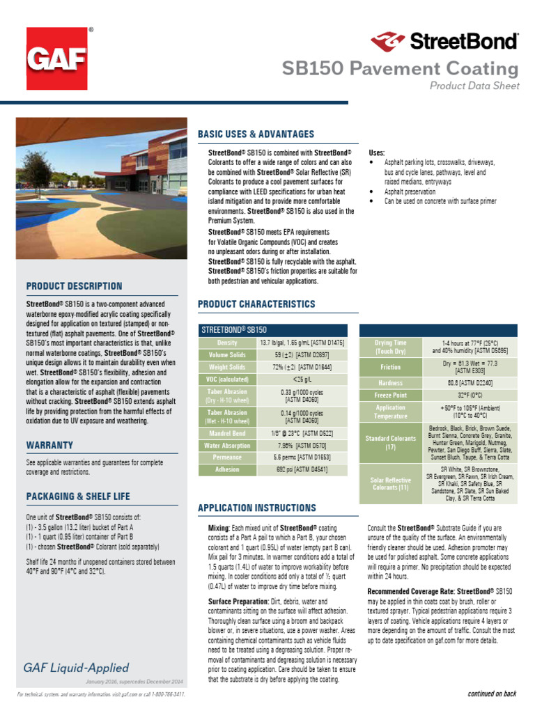 Data Sheet StreetBond SB150 Pavement Coating | PDF | Road Surface ...